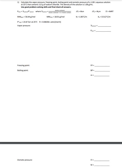 solved 1 calculate the vapor pressure freezing point
