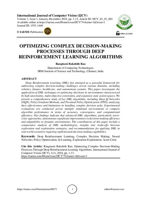 Pdf Optimizing Complex Decision Making Processes Through Deep Reinforcement Learning Algorithms