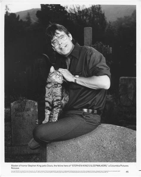 Stephen King With Clovis The Attack Cat Black And White Still