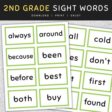 Sight Words Flashcards 2nd Grade Sight Words Made By Teachers