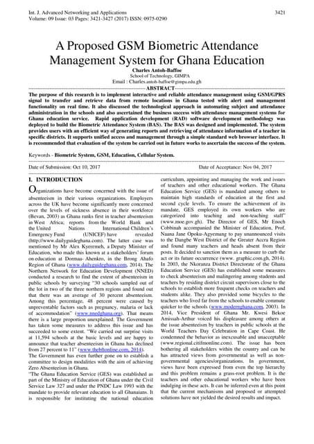 A Proposed Gsm Biometric Attendance Management System For Ghana Education Pdf Education