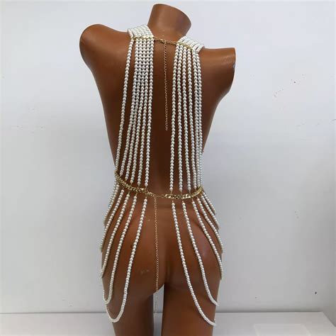 Vintage Pearl Body Chain Dress Handmade Pearl Womens Dress Party