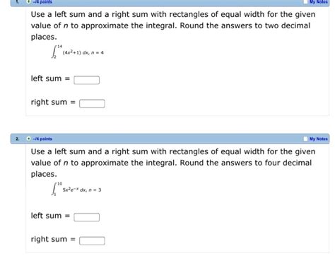 Solved 1 4 Points My Notes Use A Left Sum And A Right Sum