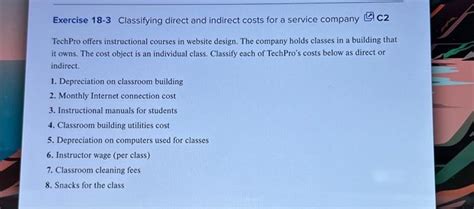 Solved Exercise 18 3 Classifying Direct And Indirect Costs
