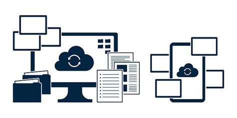 아이콘 일러스트 레이 션 클라우드 스토리지 공유 저장 및 컴퓨터 또는 스마트 폰에 사진 및 문서 데이터를 동기화합니다 디지털화에 대한 스톡 벡터 아트 및 기타 이미지