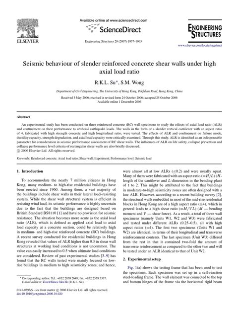 025 Su Wong Seismic Behavior Of Slender Reinforced Concrete Shear Walls Under High Axial Load