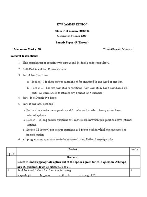 cs preboard paper set 5 pdf scope computer science parameter