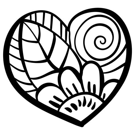 Outline Heart With Fantasy Patterns Coloring Page With Flower And