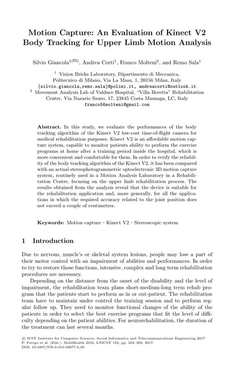Pdf Motion Capture An Evaluation Of Kinect V2 Body Tracking For Upper Limb Motion Analysis