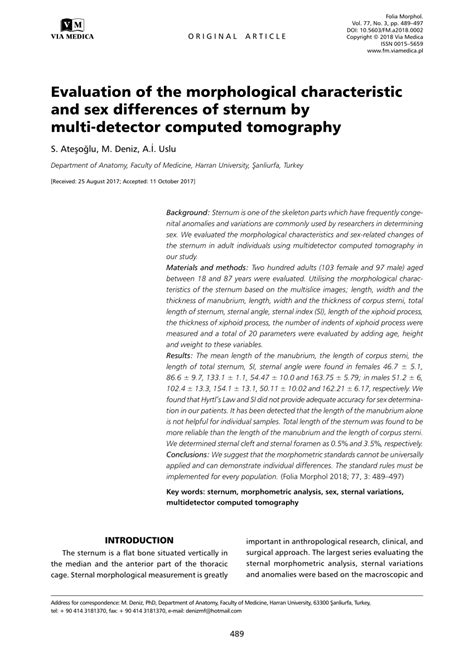 Pdf Evaluation Of The Morphological Characteristic And Sex