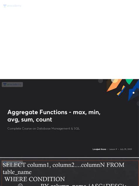 Aggregate Functions Max Min Avg Sum Count With Anno Pdf