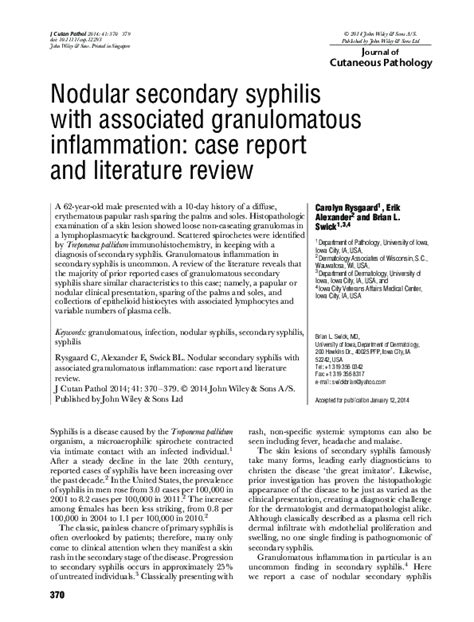 Pdf Nodular Secondary Syphilis With Associated Granulomatous Inflammation Case Report And