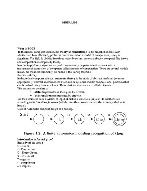 Toc Lecture Notes 5 120 Module I Hat Is Toc In Theoretical Computer Science The