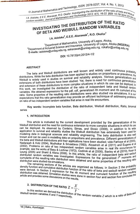 Pdf Investigating The Distribution Of The Ratio Of Beta And Weibull