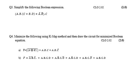 Solved Q3 Simplify The Following Boolean Expression Clo