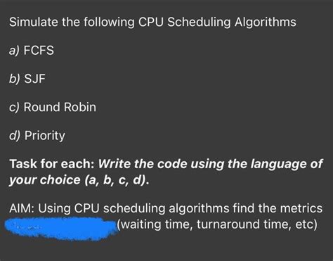 Solved Simulate The Following Cpu Scheduling Algorithms A
