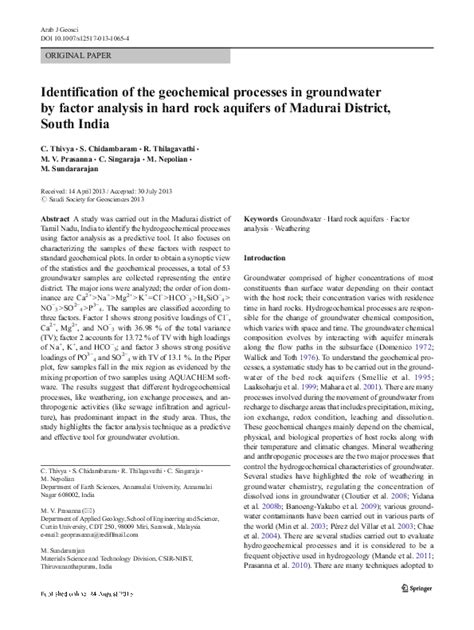 Pdf Identification Of The Geochemical Processes In Groundwater By