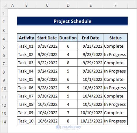How To Create A Project Schedule In Excel With Easy Steps