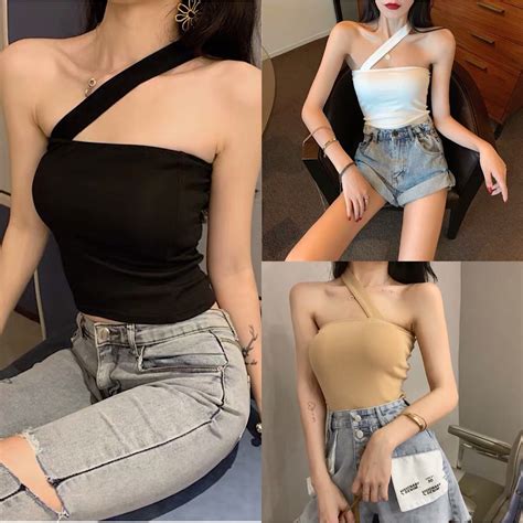 พร้อมส่งเสื้อสายเดี่ยวผ้ารัดรูป สายปาดคาดอก เซ็กซี่ๆ 9532 Okdee Thaipick