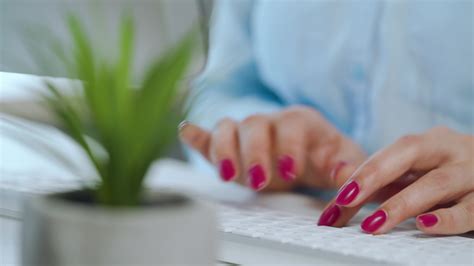 Female Hands With Bright Manicure Typing On A Computer Keyboard Stock Video At Vecteezy
