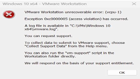 VMware Workstation Unrecoverable Access Violation Error Troubleshooting