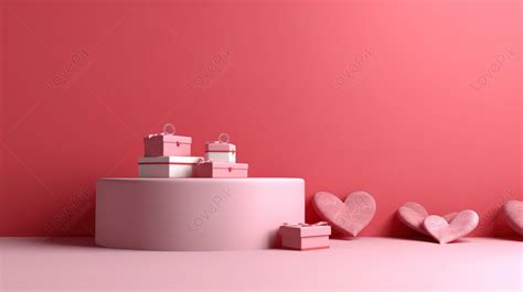 3d 렌더링 선물 상자 하트 및 받침대가 있는 생생한 발렌타인 데이 배너 발렌타인 데이 배경 3d 침대 배경 다이 배경 이미지 Hd 발렌타인 데이 3d 침대