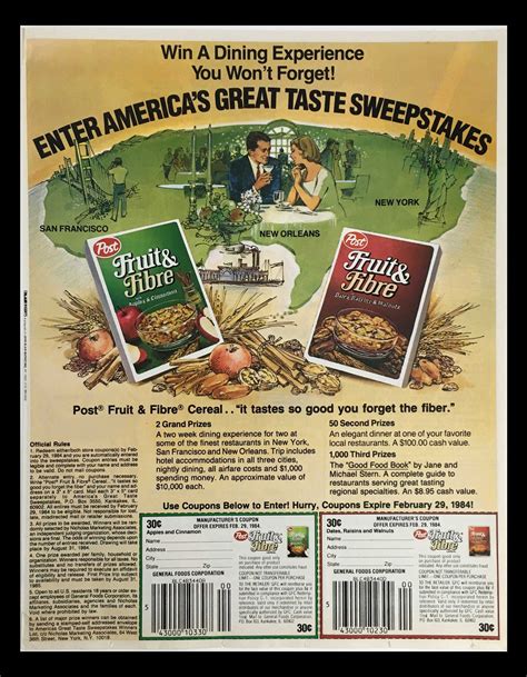 1984 Post Fruit And Fibre Cereal Ad