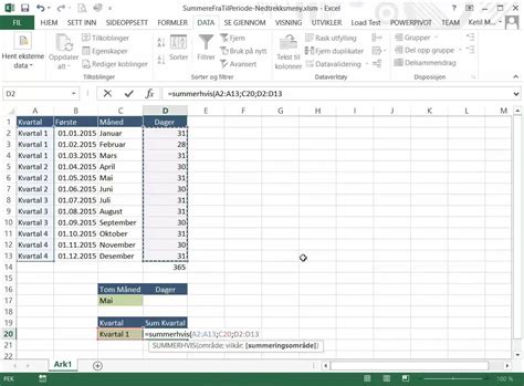 Summere Fra Fra Til Periode Med En Nedtrekksmeny Excelguru Excel På Norsk