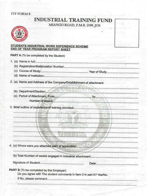 Siwes Itf Form 8 Scan Front Page Combined Pdf