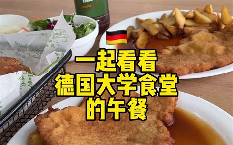 一起看看德国大学食堂的午餐新年快乐帅小伙狂炫三盘双份炸猪排配炸薯角套 哔哩哔哩