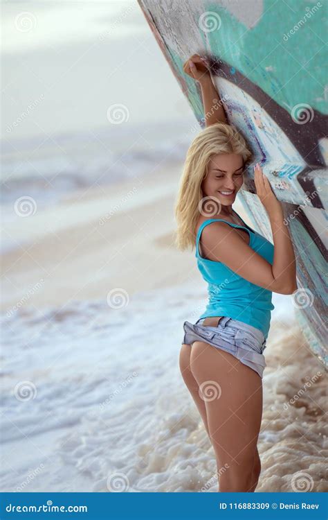 Smiling Woman On The Beach Stock Image Image Of Ocean 116883309