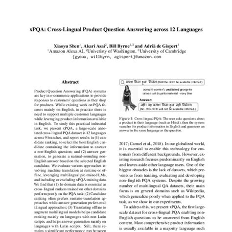 Xpqa Cross Lingual Product Question Answering In 12 Languages Acl Anthology