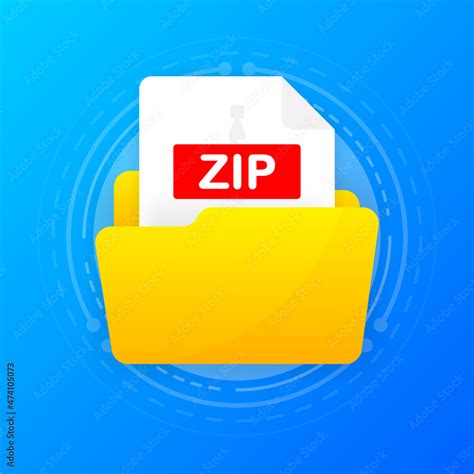 Open Folder Icon With Zip File Inside Folder With Documents On A Blue