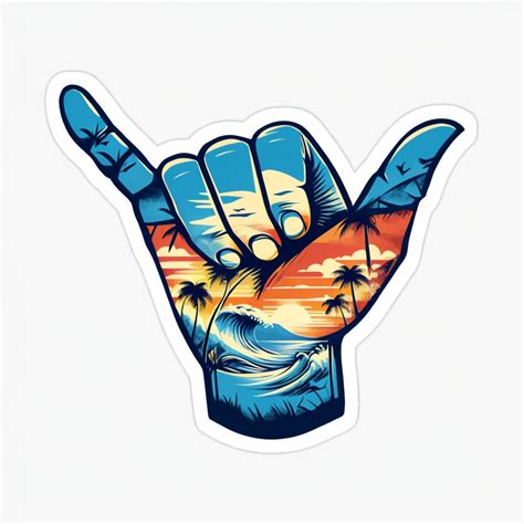 shaka hand gesture sticker with tropical aesthetic playground