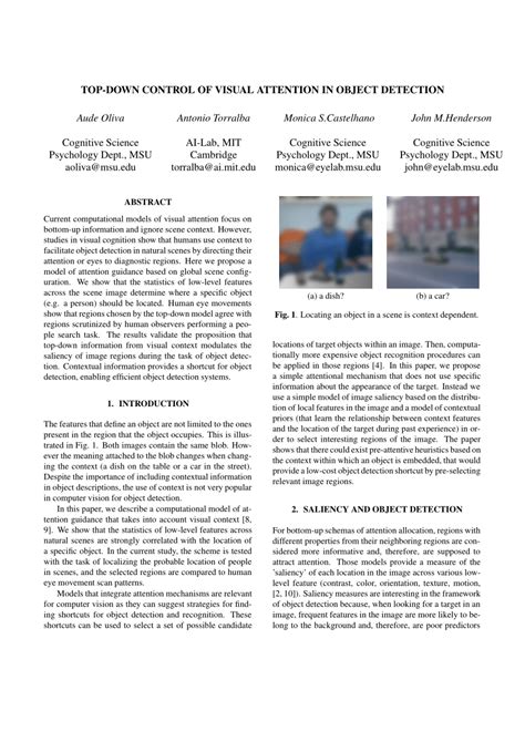 Pdf Top Down Control Of Visual Attention In Object Detection