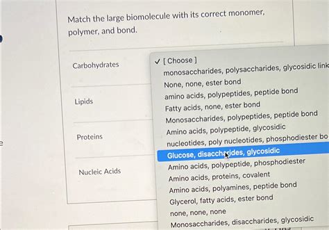 Solved Match The Large Biomolecule With Its Correct Monomer