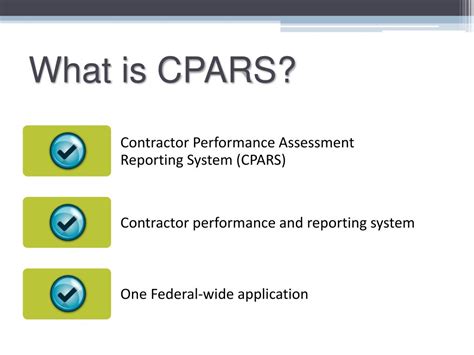 Ppt Cpars Contractor Performance Assessment Reporting System Powerpoint Presentation Id 603547