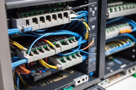 Selective Focus Ethernet Cables And Network Switching Hub Premium Ai