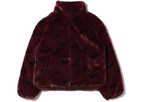 Nike Womens Printed Faux Fur Jacket Asia Sizing Burgundy Crush