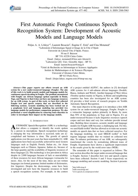 Pdf First Automatic Fongbe Continuous Speech Recognition System