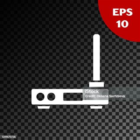 투명 한 어두운 배경에 격리 된 화이트 라우터 및 Wifi 신호 기호 아이콘 무선 이더넷 모뎀 라우터 컴퓨터 기술 인터넷 벡터 일러스트레이션 0명에 대한 스톡 벡터 아트 및