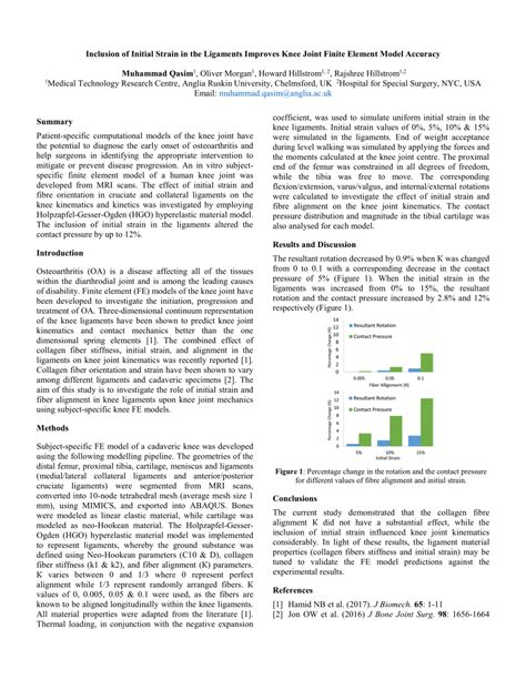 Pdf Inclusion Of Initial Strain In The Ligaments Improves Knee Joint Finite Element Model Accuracy
