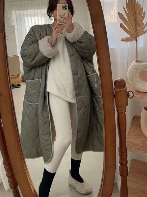 오버핏 양털 누빔 롱패딩 뽀글이 양면 리버시블 퀼팅 패딩 롱 깔깔이 에이블리