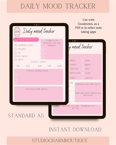 Digital Mood Tracker Adolescent And Adult Mental Health Chart Daily Mental Health Tracker