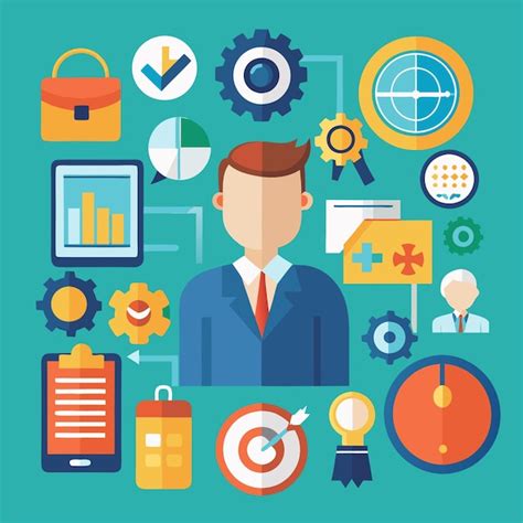 Businessman With Icons Representing Workflow Achievement And Success