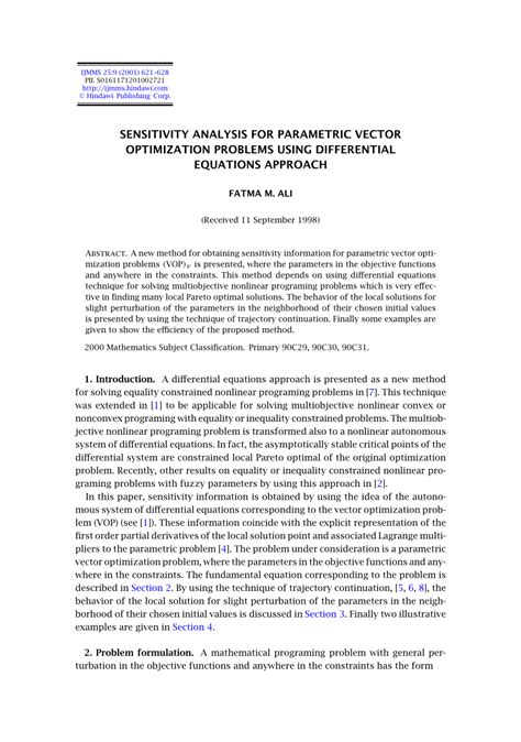 Pdf Sensitivity Analysis For Parametric Vector Optimization Problems