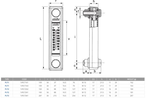 Hydraulic Vertical Level Indicator With Thermometer M10 Length 76mm