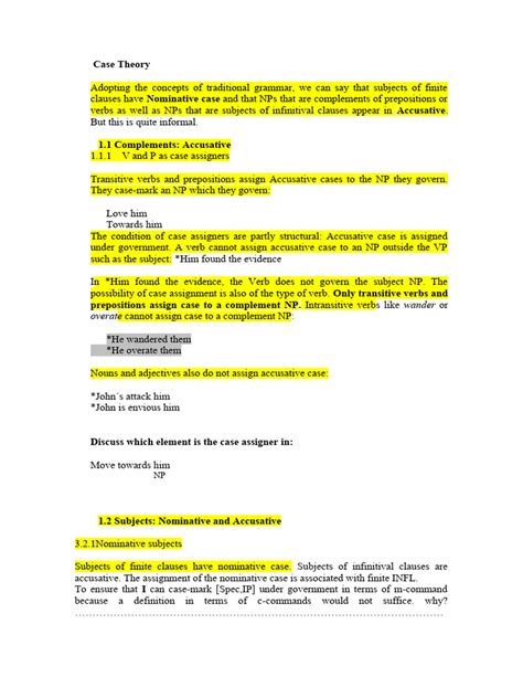 Unit 2 Case Theory Lai Pdf Subject Grammar Verb