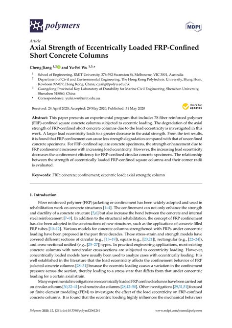Pdf Axial Strength Of Eccentrically Loaded Frp Confined Short Concrete Columns