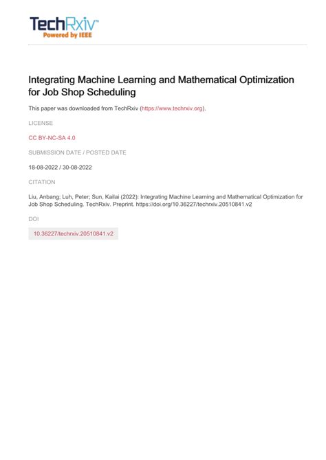 Pdf Integrating Machine Learning And Mathematical Optimization For Job Shop Scheduling